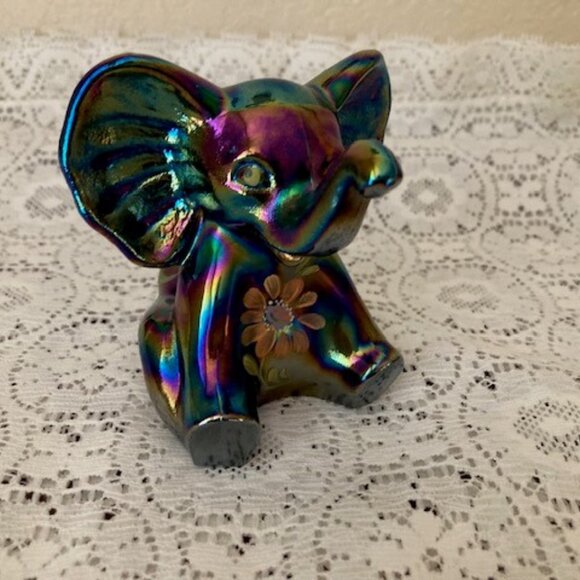 Fenton | Accents | Fenton Art Glass Amethyst Carnival Sitting Elephant ...